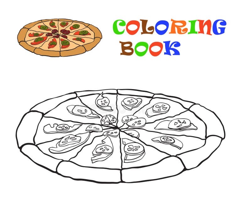 Pizza. Coloring book stock vector. Illustration of cuisine - 69527652