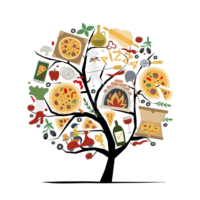 Pizza Concept Tree. Pizzeria Banner Idea for Your Design Stock Vector ...
