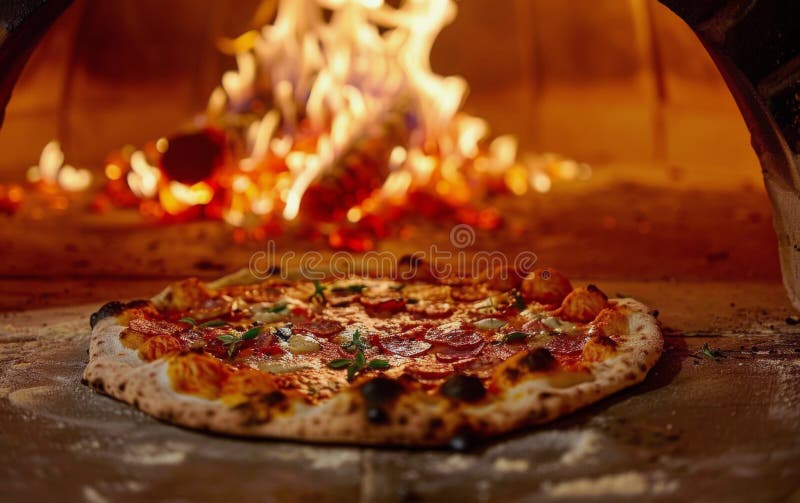 Pizza Cooking by Fire stock image. Image of delicious - 318950091