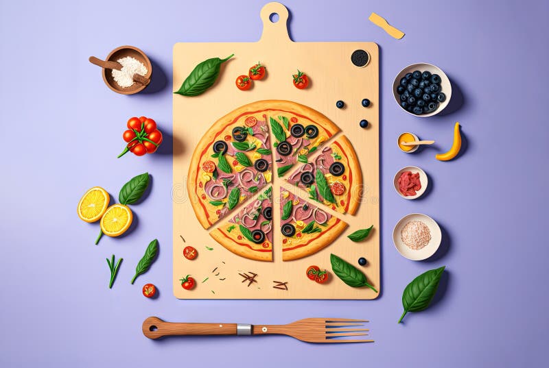 Pizza on the Cooking Table with All Ingredients. Drawing Style ...