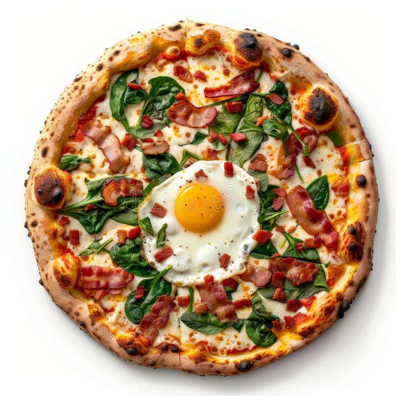 A Pizza with Crispy Bacon, Fresh Spinach, and a Sunny-side-up Egg ...