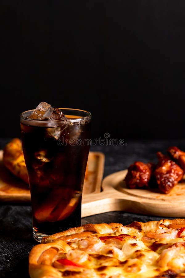 Pizza with a Cup of Cold Drink Stock Photo - Image of soda, chicken ...