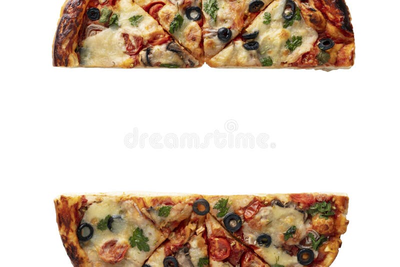 Pizza Cut in Half on a White Background Isolate, Top View Stock Photo ...