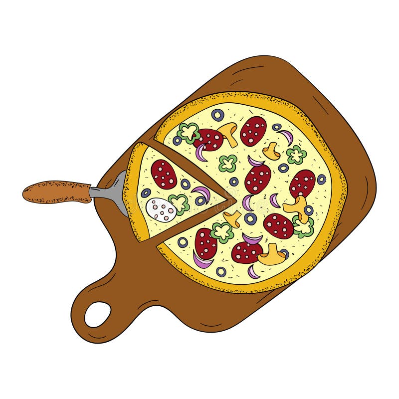 Pizza on a Cutting Board Vector Illustration Stock Vector ...