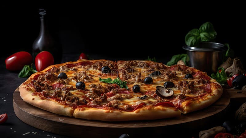 Pizza in Dark Mode, Capturing the Essence of Savory Indulgence Stock ...