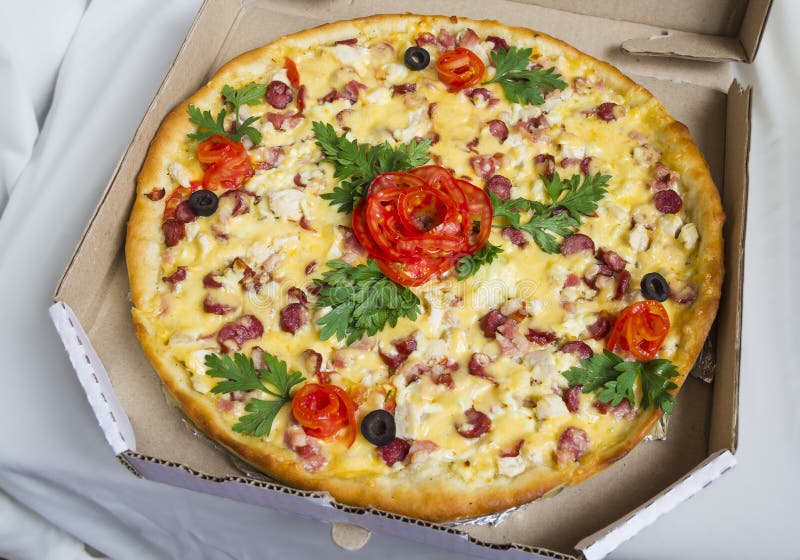 Pizza with a decoration stock image. Image of rose, supper - 25747549