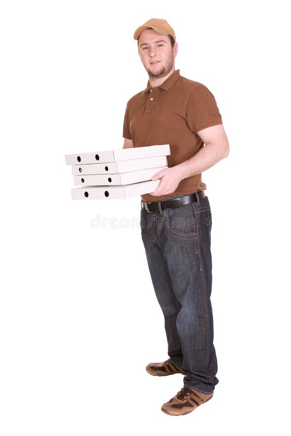Pizza Man. Cheerful Young Deliveryman Holding a Pizza Box while Stock ...