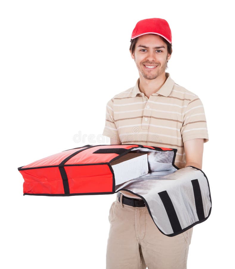 Pizza Delivery Full Body Isolated Stock Photo - Image of receive ...