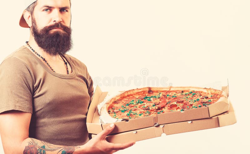 Pizza Delivery Concept. Young Man Holding Pizzas. Stock Image - Image ...
