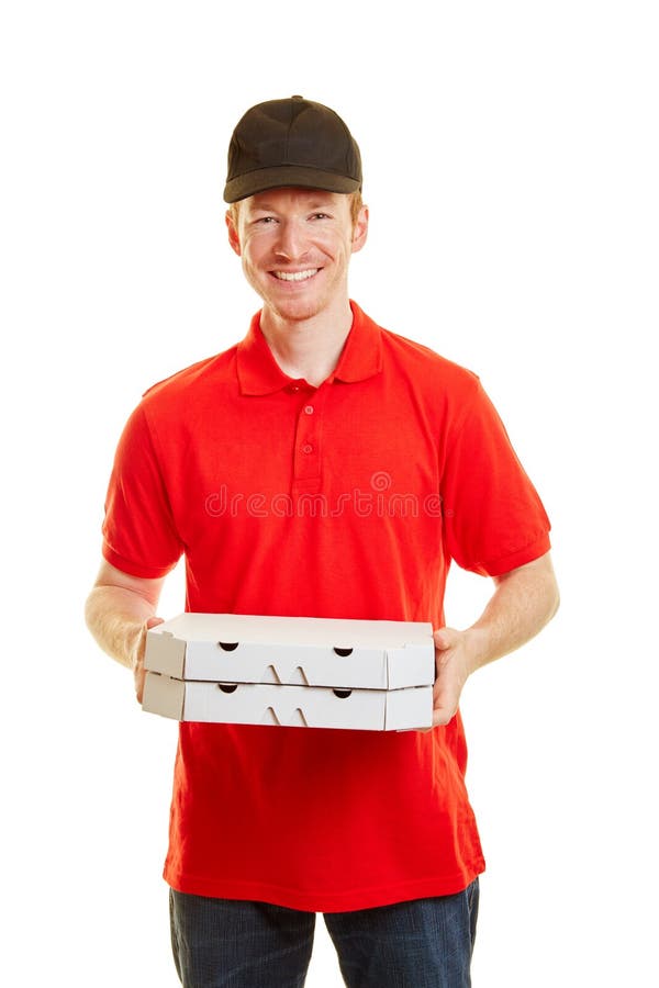 Pizza Delivery Guy Standing with Two Pizzas Stock Photo - Image of work ...