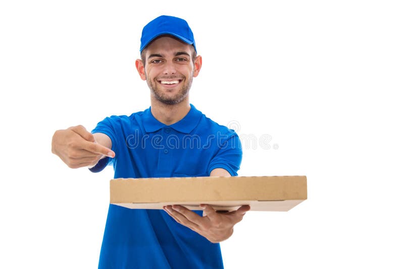 Pizza Delivery Man Smiling with Okay Sign Stock Image - Image of ...