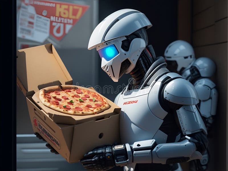 Pizza Delivery by Robot Courier Stock Illustration - Illustration of ...