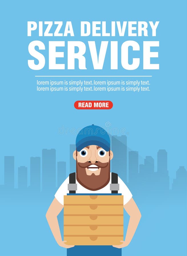 Pizza Delivery Service Concept Design Flat Banner with Deliveryman ...