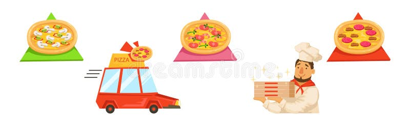 Pizza Delivery Service of Takeaway Food Element Vector Set Stock Vector ...