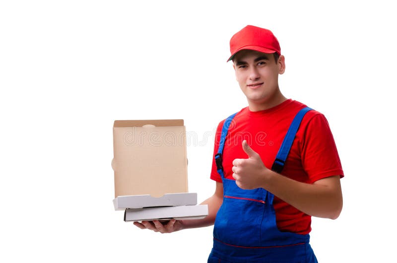 The Pizza Delivery Worker Isolated on White Stock Image - Image of ...