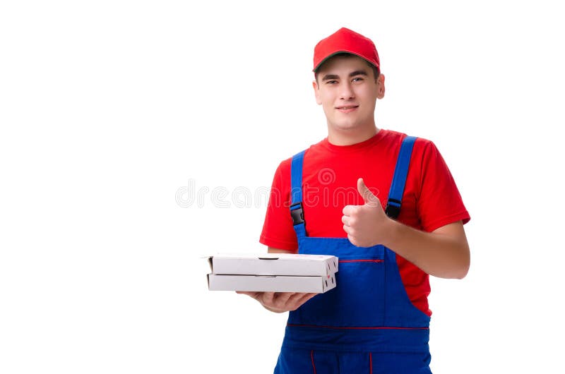 The Pizza Delivery Worker Isolated on White Stock Image - Image of fast ...