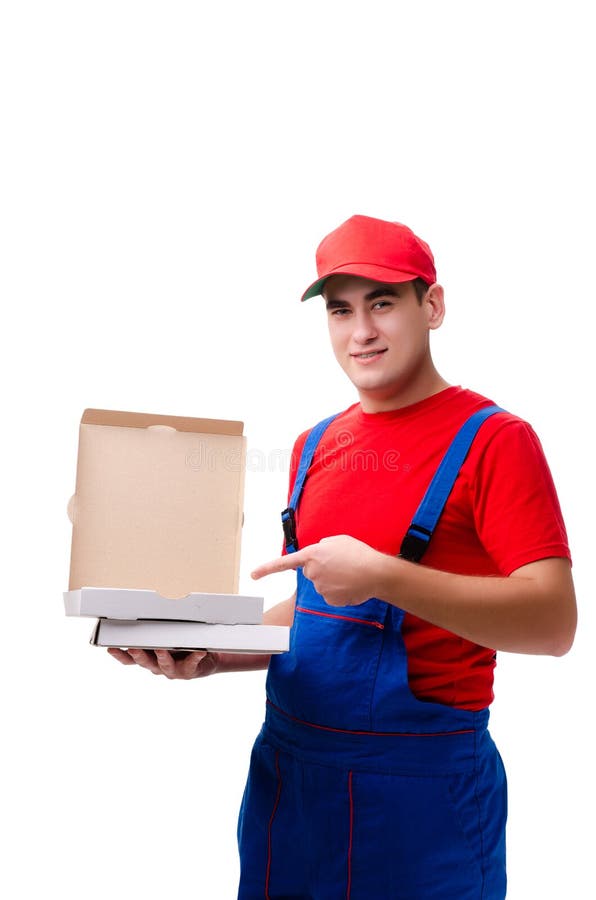 The Pizza Delivery Worker Isolated on White Stock Photo - Image of ...