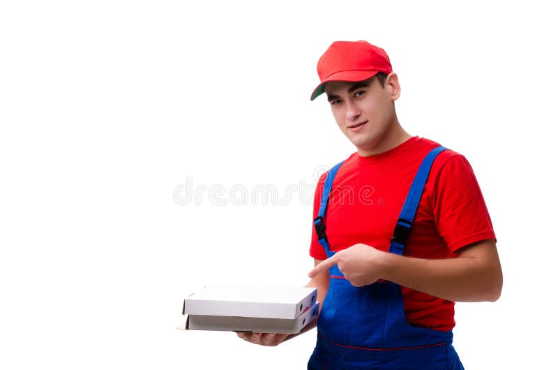 The Pizza Delivery Worker Isolated on White Stock Image - Image of ...