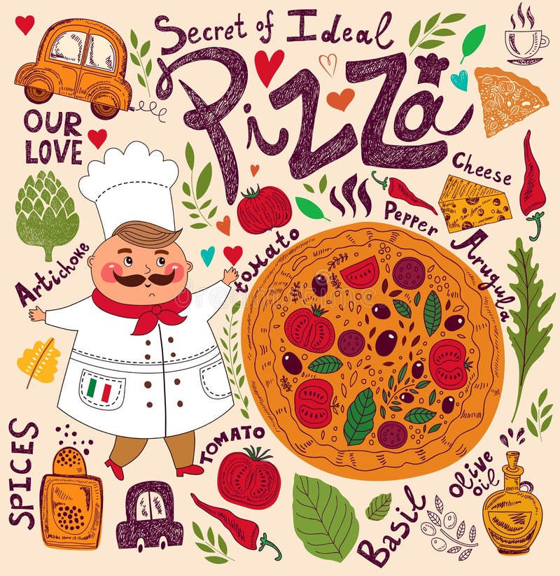 Pizza design elements stock vector. Illustration of label - 53542569