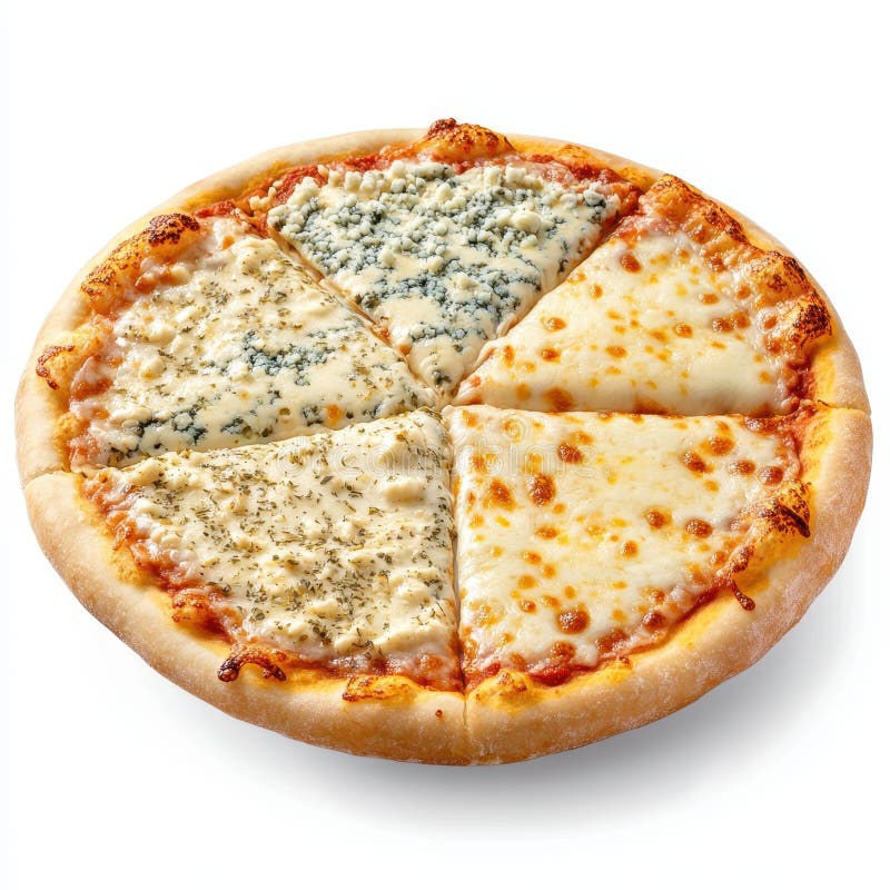 A Pizza Divided into Four Sections with Different Cheese Varieties and ...