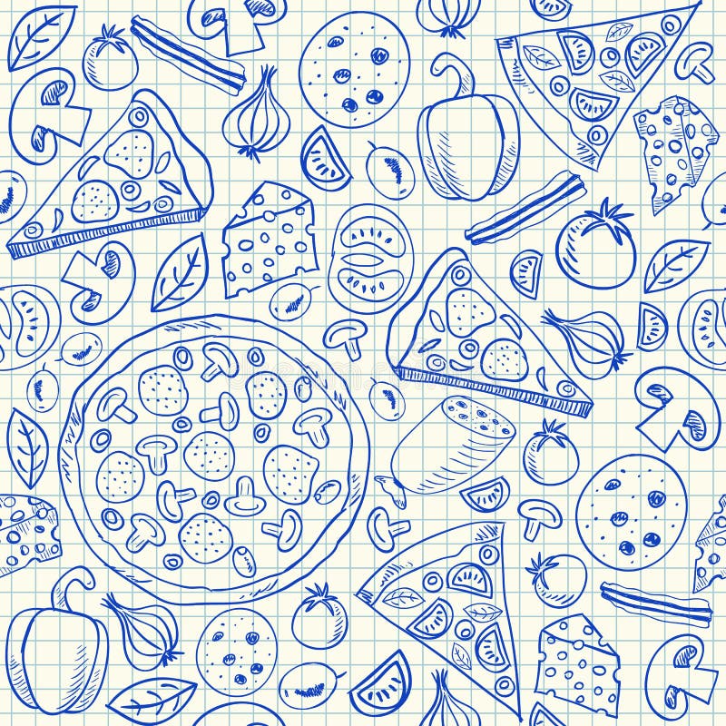 Pizza Seamless Pattern. Vector Pizza Pattern. Stock Illustration - Illustration of doodle, knife ...