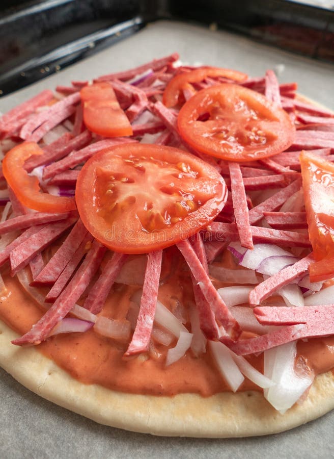 Pizza making process stock photo. Image of dine, ingredients - 172247642