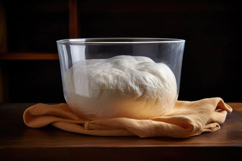 Pizza Dough Rising in a Glass Bowl Covered with a Cloth Stock ...