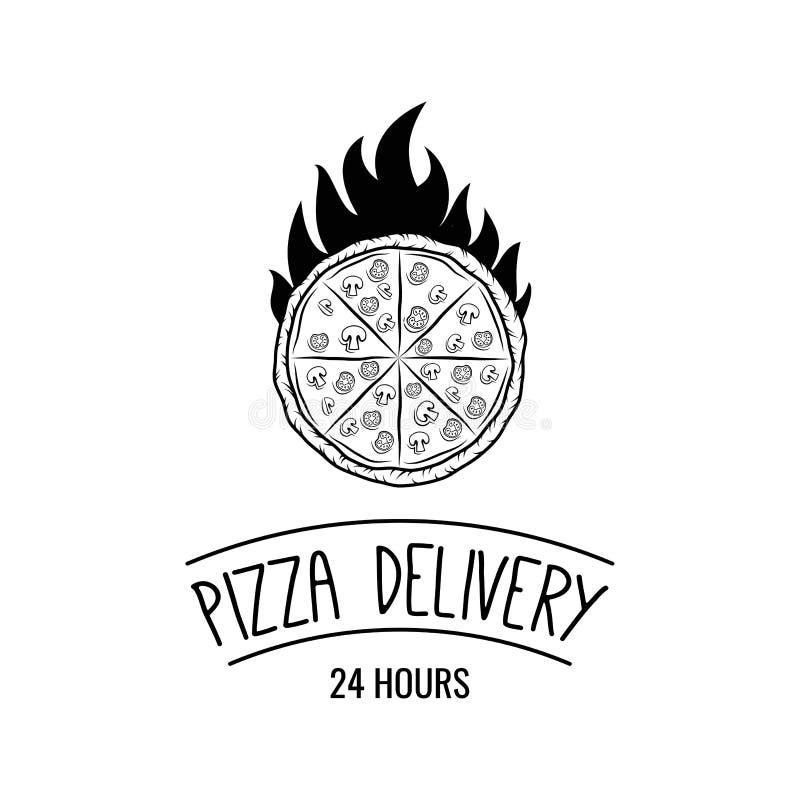 Pizza in Fire Icon. Pizza Rack. Stand for Pizza. Pizza Delivery Label ...
