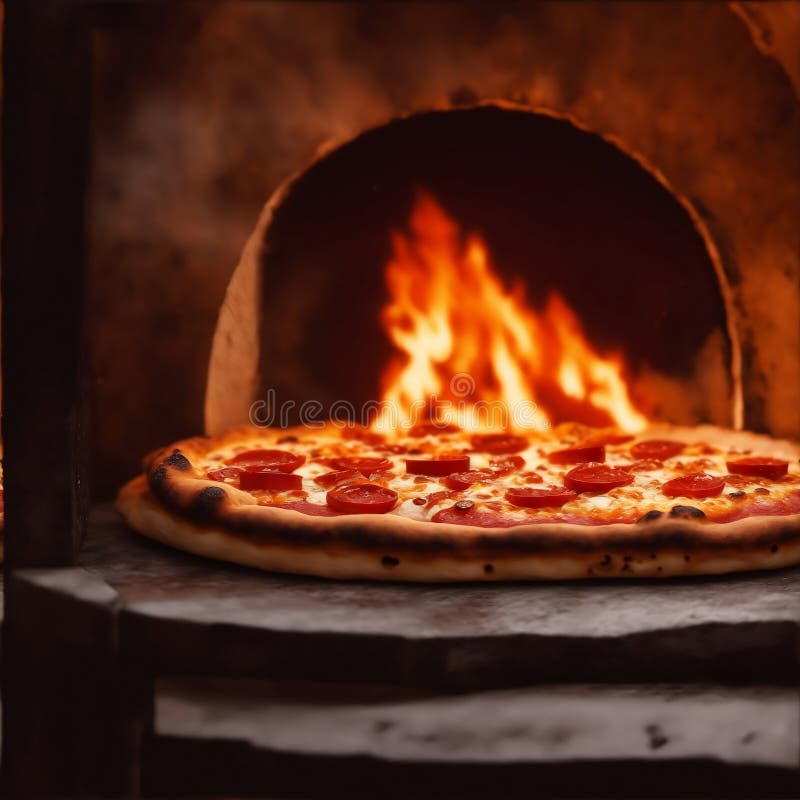 Pizza on the Fire in the Oven Stock Illustration - Illustration of ...