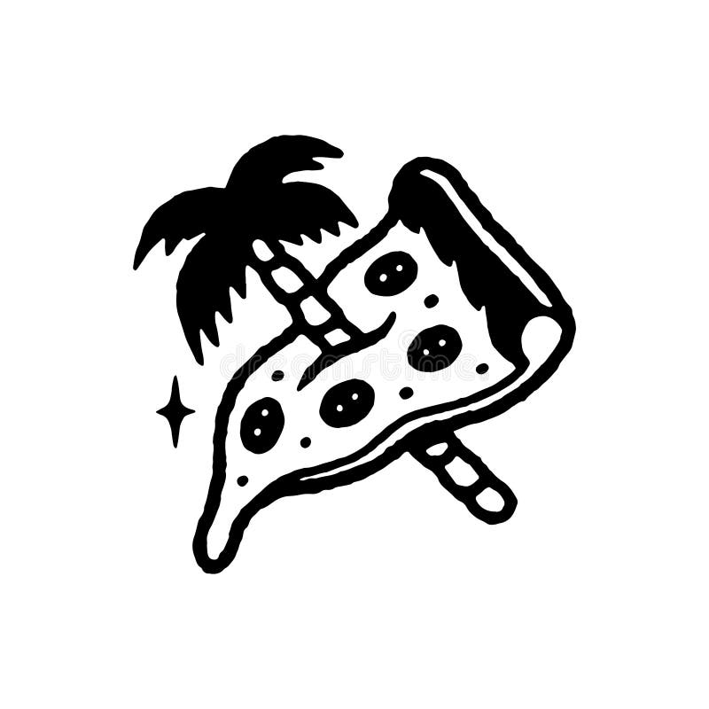 PALM TREE and PIZZA SLICE BLACK WHITE Stock Vector - Illustration of ...