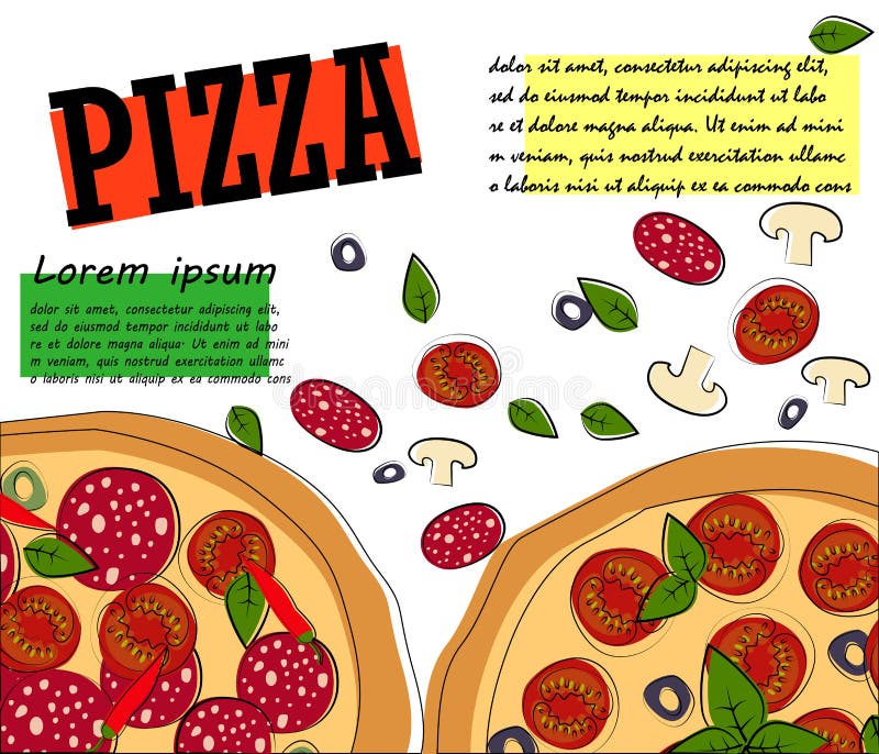 Pizza Restaurant Menu Template with Ingredients. Vector Stock Vector ...