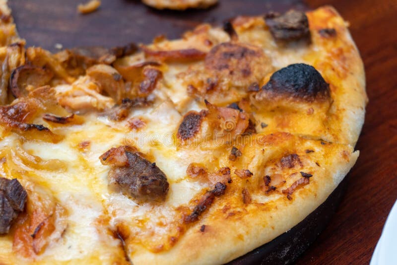 Pizza Food on Wooden Table Inside Cafe Stock Image - Image of italy ...
