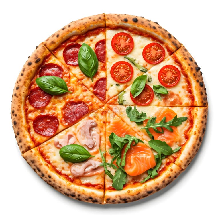 Pizza with Four Distinct Topping Sections on White Stock Illustration ...