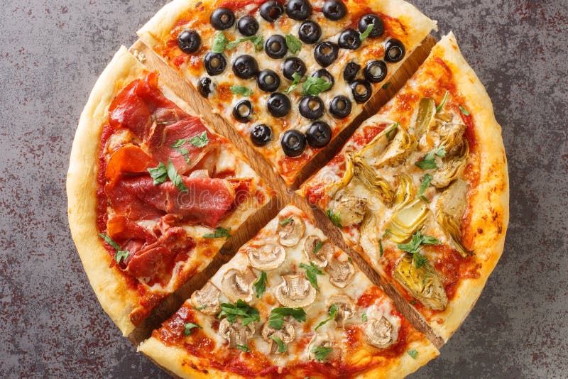 Pizza Four Seasons Arranged into Four Sections, Each Representing a ...