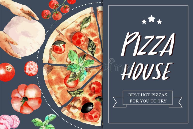 Pizza Frame Design with Dough, Hands, Pizza Watercolor Illustration ...