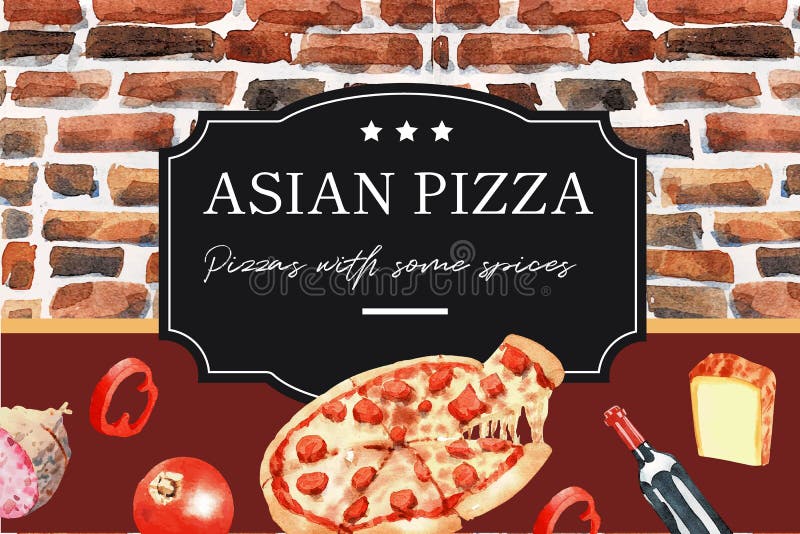 Pizza Frame Design with Rolling Pin, Potato, Pizza Watercolor ...