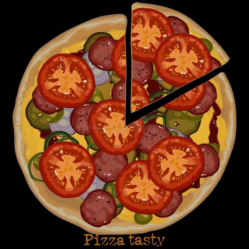 Pizza, freehand drawing stock vector. Illustration of onion - 69405534