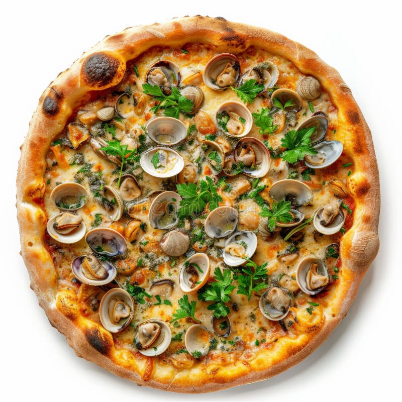 A Pizza with Fresh Clams, Garlic, and Parsley, Isolated on White ...