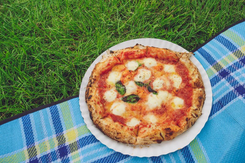 Pizza on green grass stock photo. Image of tasty, delicious - 75247994