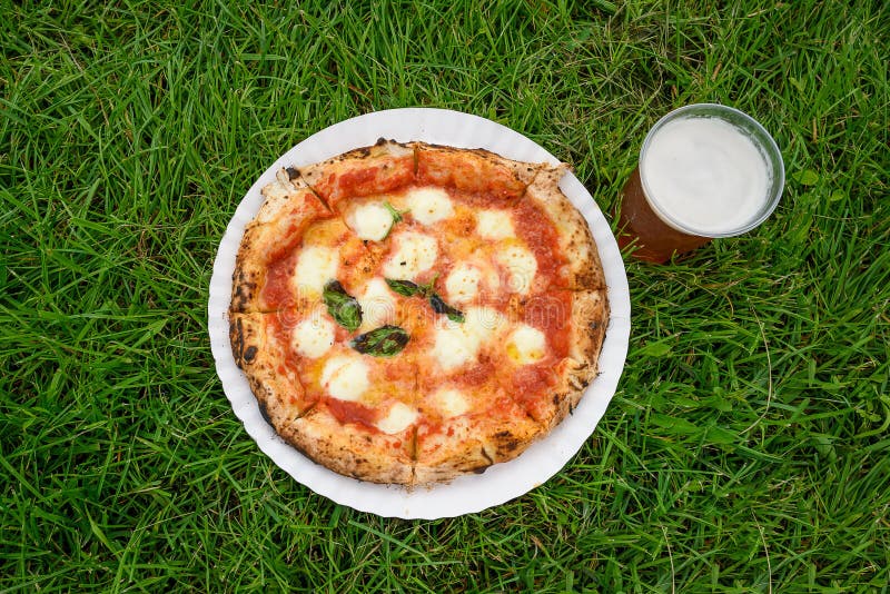 Pizza on green grass stock image. Image of beer, traditional - 75248321