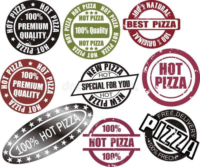 Pizza grunge stamp set stock illustration. Illustration of quality ...