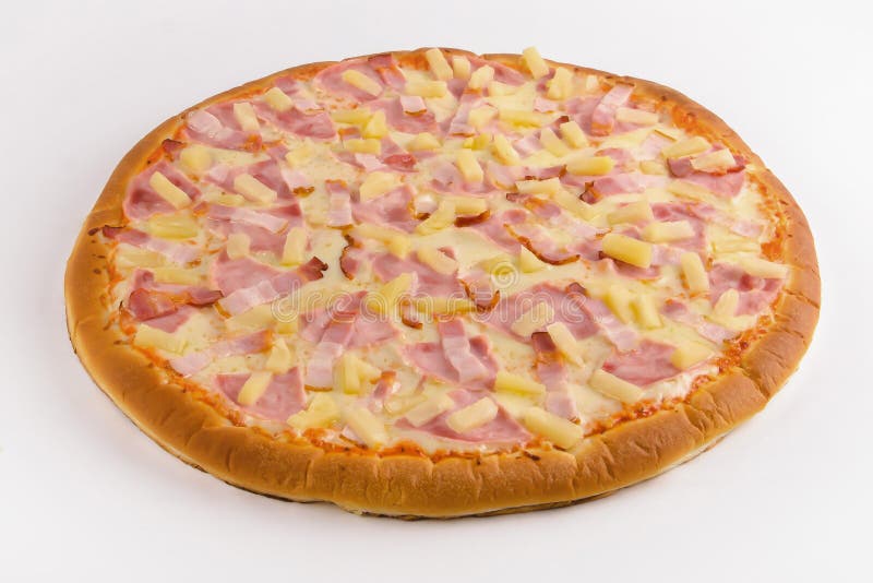 Pizza Ham, Bacon, Cheese on a White Background. Stock Image - Image of ...