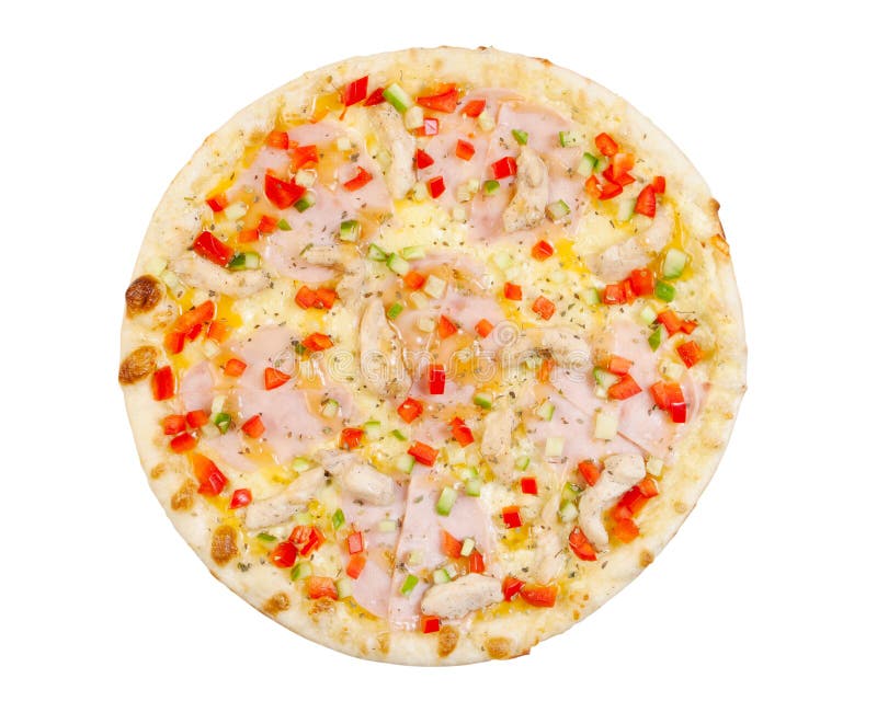Pizza with Ham, Fish, Cheese, Paprika and Cucumber, Isolated Stock ...