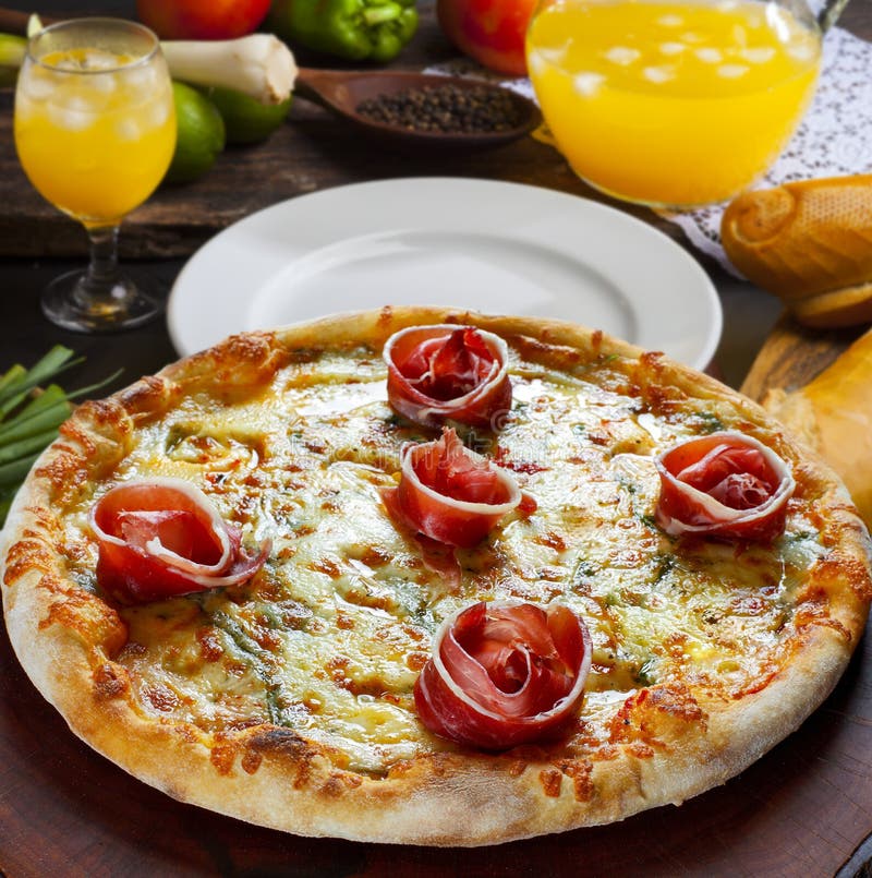 Pizza with ham from Parma stock image. Image of homemade - 152232777