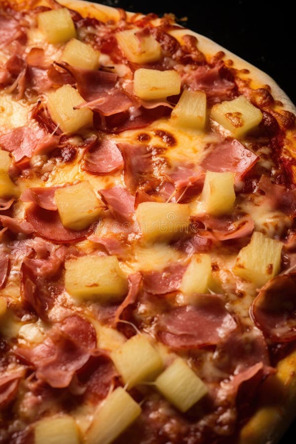 Pizza Ham Pineapple Toppings Cut Slices Placed Black Stock Photos ...