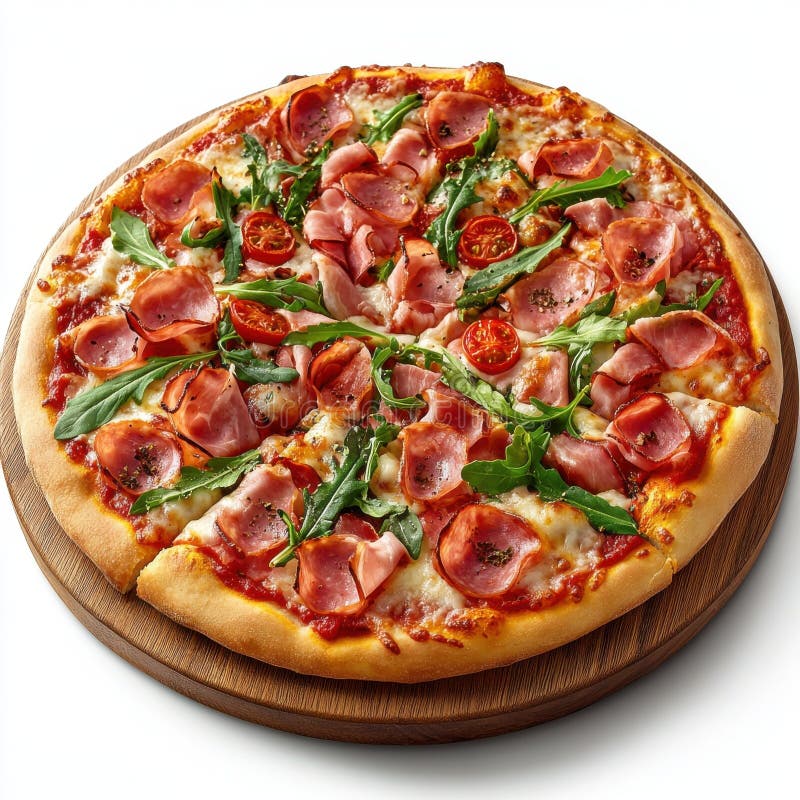 Pizza with Ham, Rucola, and Vegetables, Isolated on Transparent ...