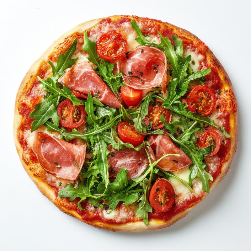 Pizza with Ham, Rucola, and Vegetables, Isolated on Transparent ...