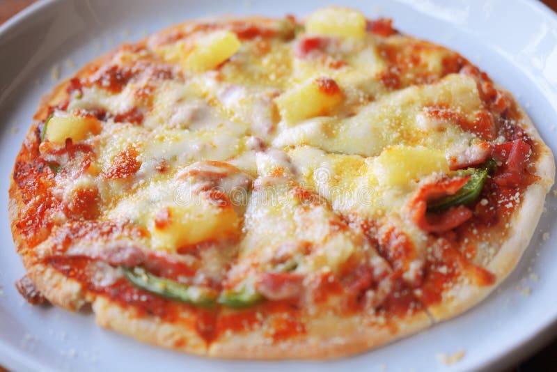 Pizza hawaiana cocinada imagen de archivo. Imagen de hawaiana - 26134763