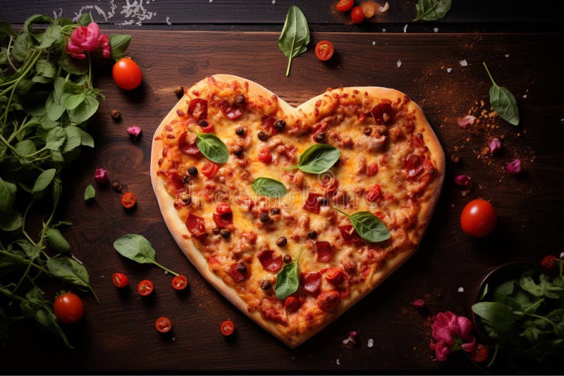 Pizza Heart Valentine Style Stock Illustration - Illustration of tomato ...
