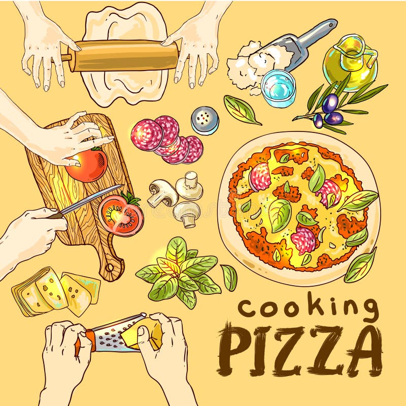 Pizza hot cooking stock vector. Illustration of restaurant - 65356436